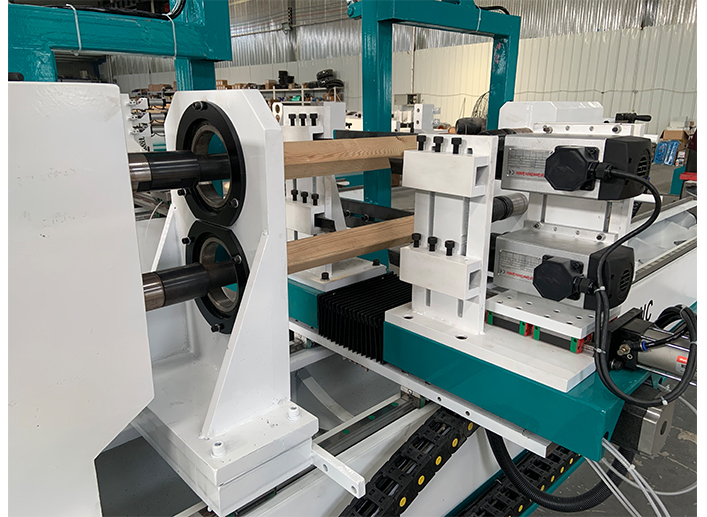 Auto Fixing Double Axis Double Spindle Wood Lathe Machine -Wisdom CNC.